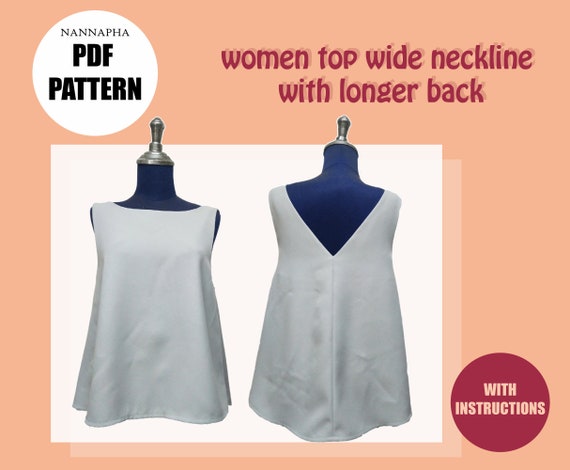 Women Top Wide Neckline With Longer Back Size 2-10 XS-M | Etsy