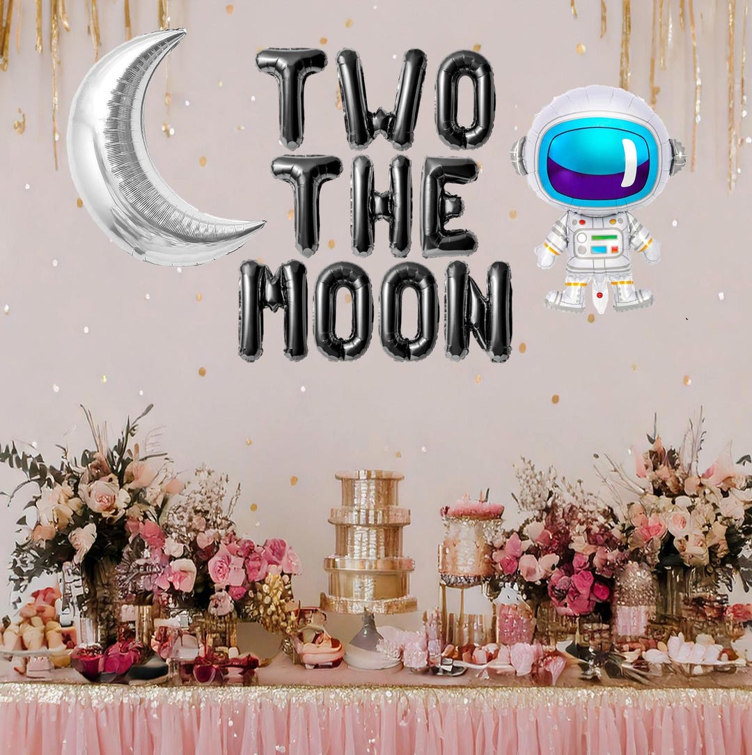 Two the Moon Balloon Banner, Rocket Banner, Second Birthday Banner ...