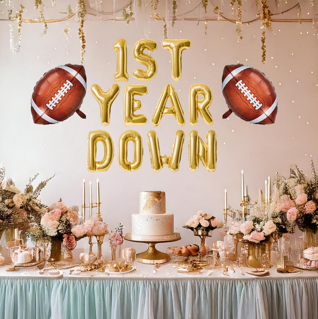 1st Year Down Balloon Banner, First Birthday Football Themed Balloons ...