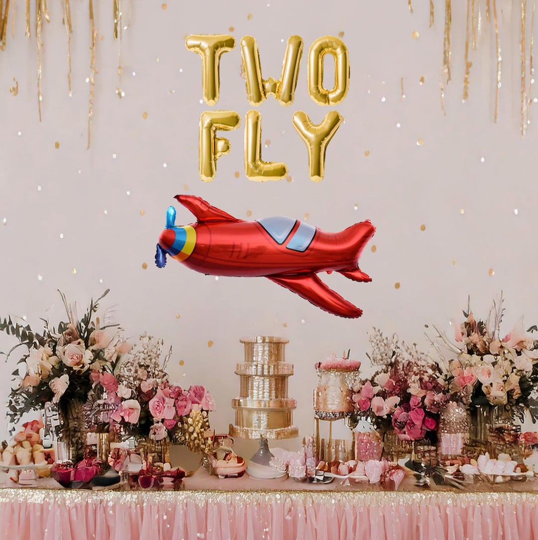 Two Fly Birthday Party Balloon Banner Airplane Themed Second Birthday ...