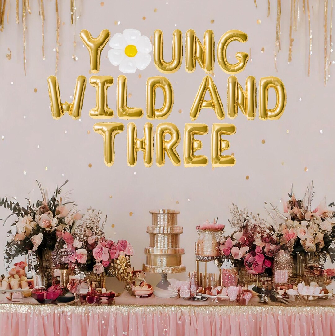 Young Wild and Three Balloon Banner, Third Birthday Banner, Third ...