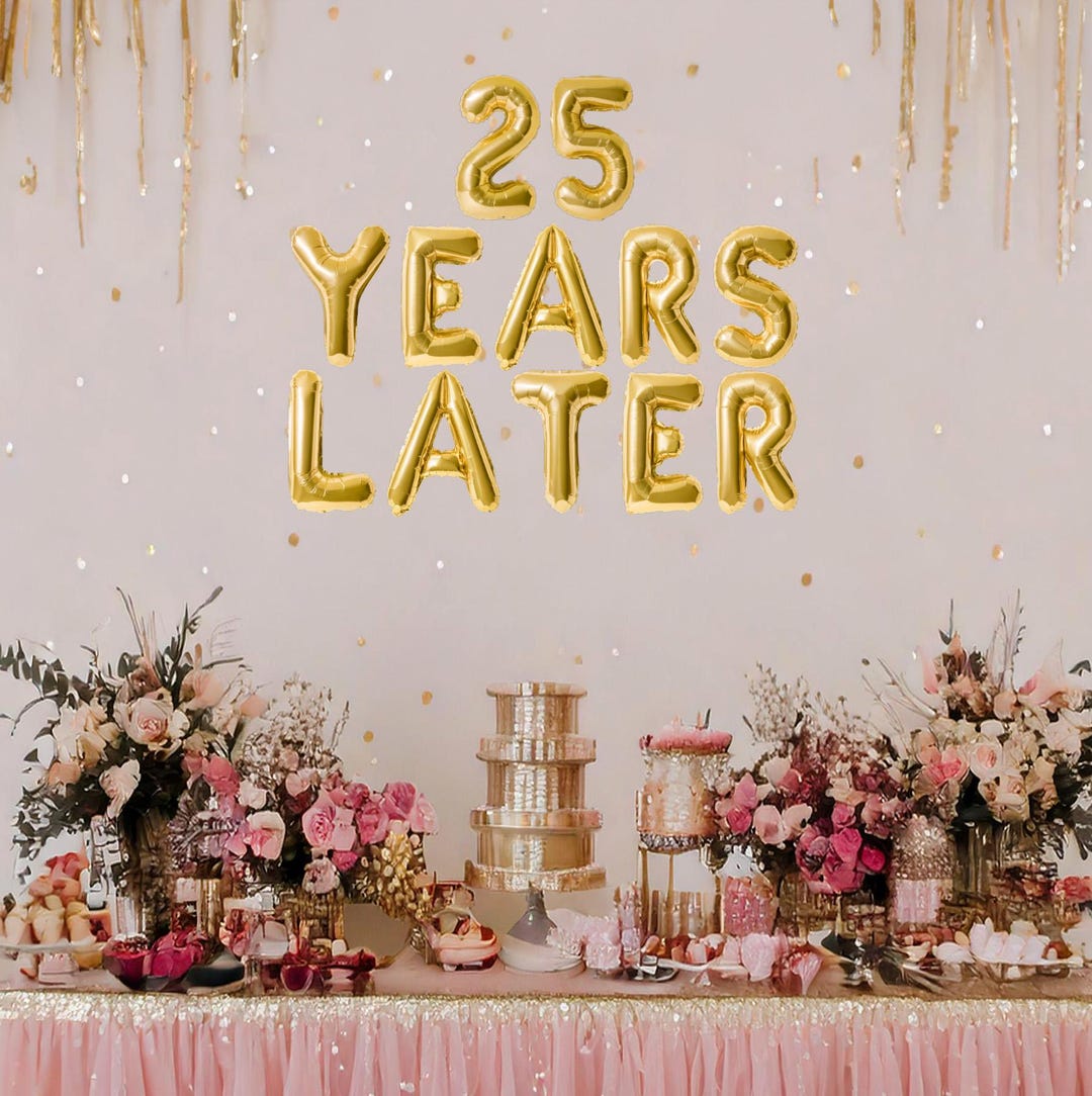 25 Years Later Balloon Banner 25th Birthday Balloons Champagne Balloons ...