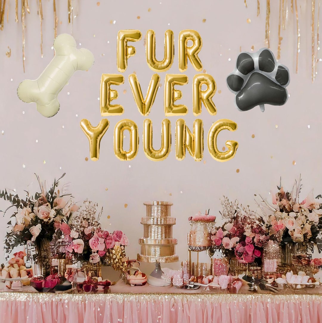 Dog Birthday Party Balloons, Paw Balloons, Fur Ever Young Balloon ...