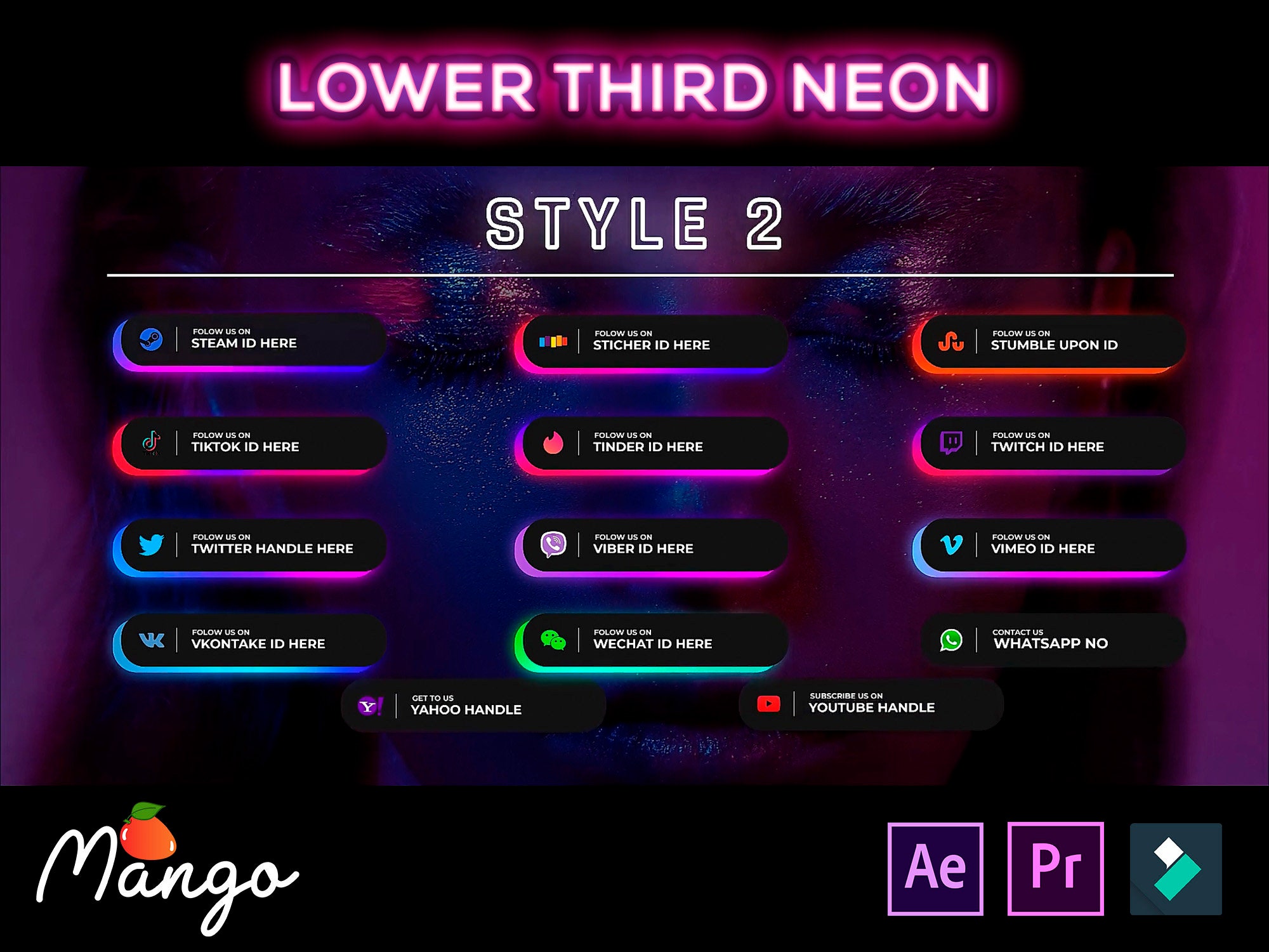 Custom Animated Follow Button Neon, Custom Facebook Youtube Follow ...
