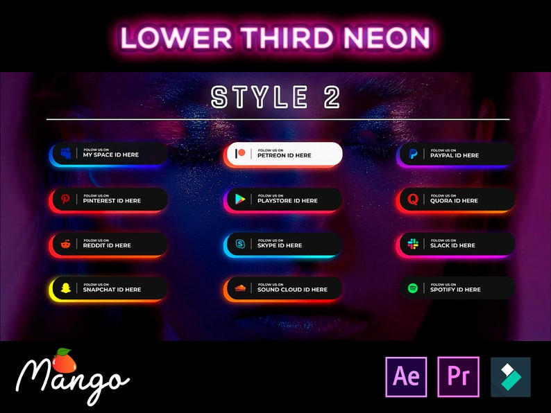 Custom Animated Follow Button Neon, Custom Facebook Youtube Follow ...