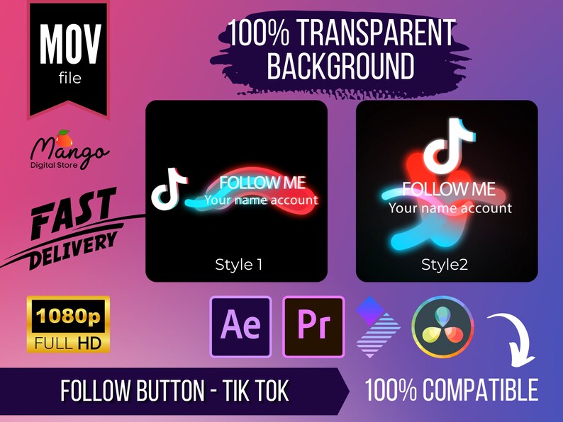 TIK TOK Follow Button Custom Overlay Glow Style Social | Etsy