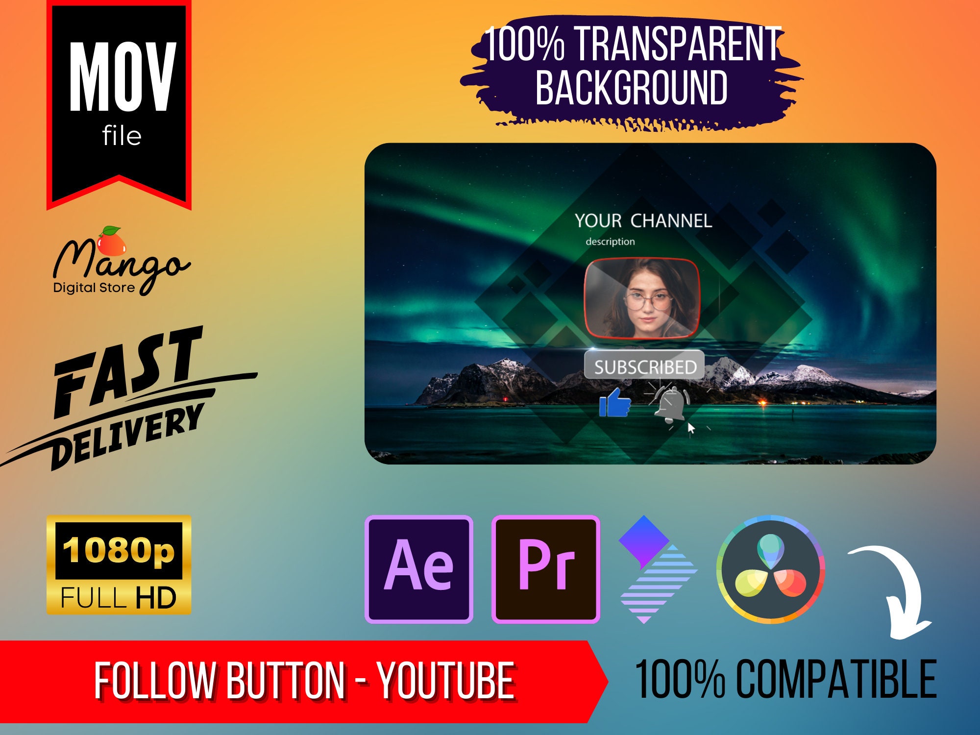 YOUTUBE Follow Button, Custom Overlay, Glow Style, Social Media ...