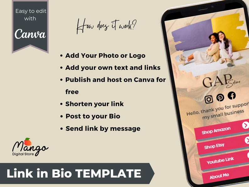 Link in Bio Template Canva | Instagram Landing Page | Editable Bio Link ...
