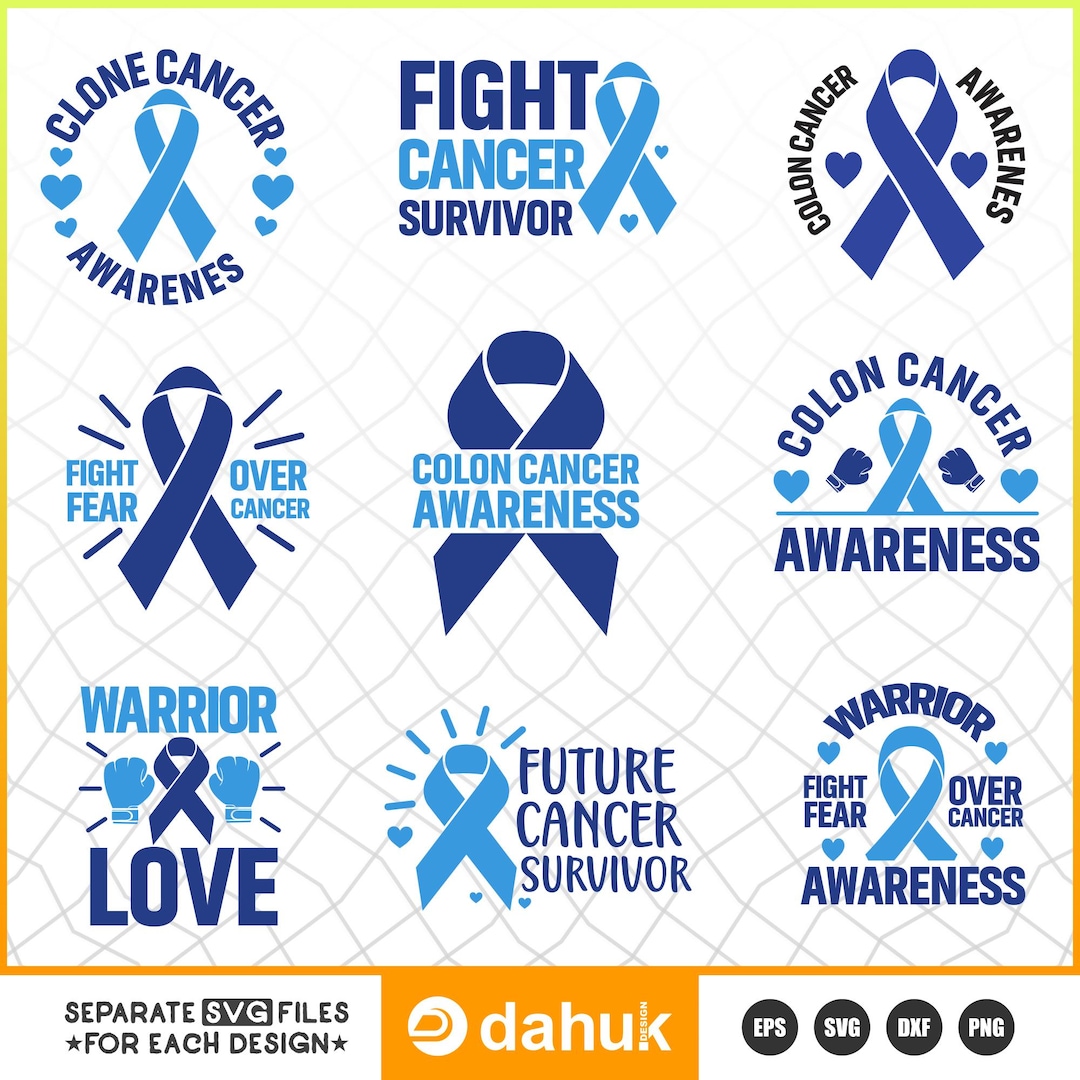 Colon Cancer Awareness SVG PNG 09 Designs, Blue Ribbon Colon Cancer ...