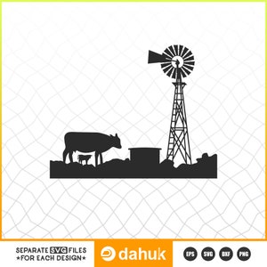 Farm Scene With Cattle and Windmill SVG File, Farming SVG, Cricut ...