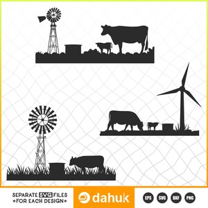 Farm Scene With Cattle and Windmill SVG File, Farming SVG, Cricut ...