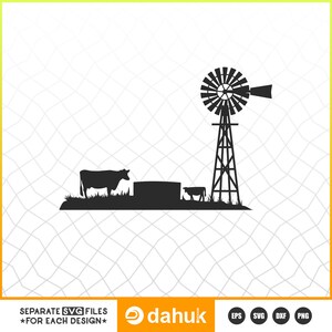 Farm Scene With Cattle and Windmill SVG File, Farming SVG, Cricut ...