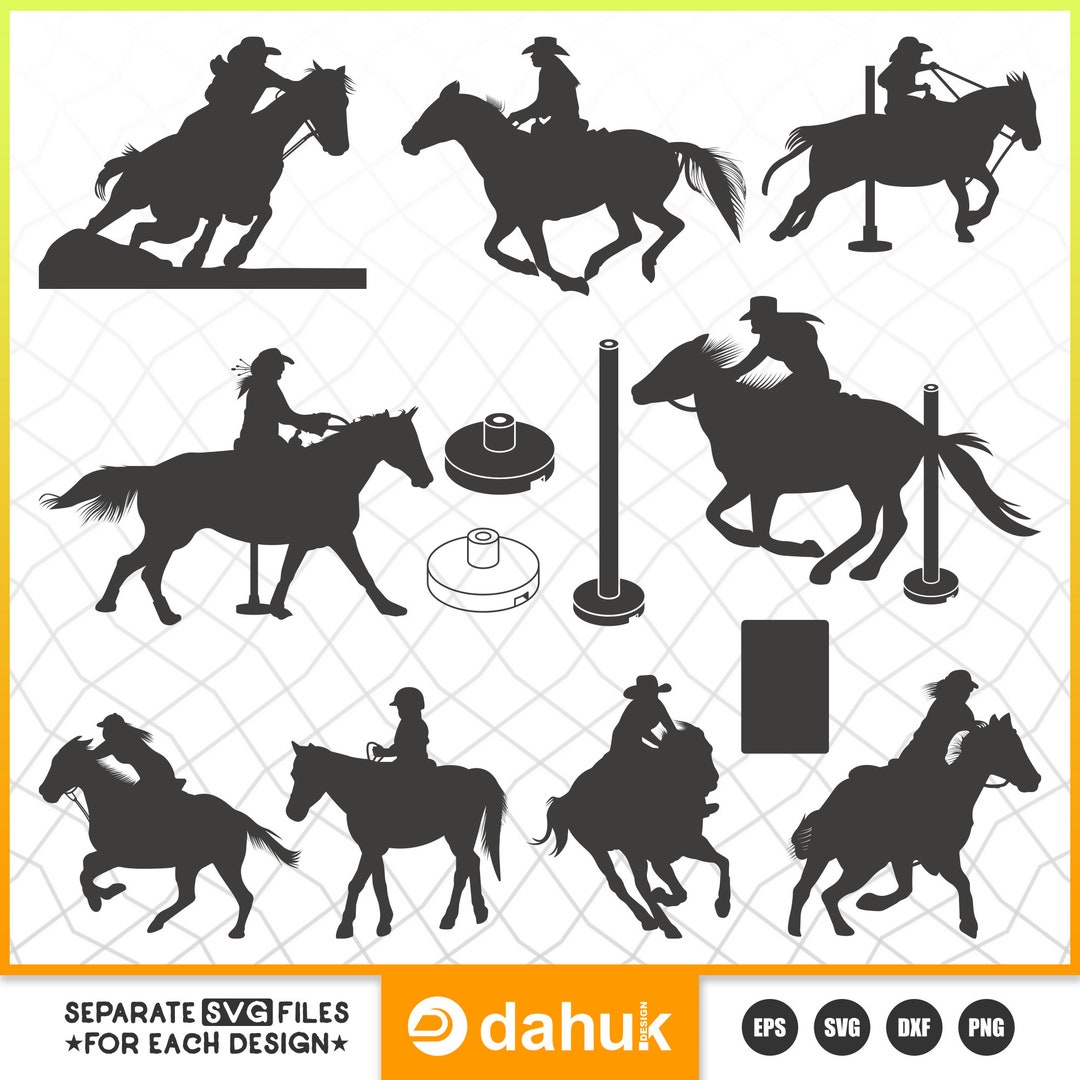 Pole Bending SVG Silhouette Horse Cowboy Clipart Gymkhana Rodeo Barrel ...