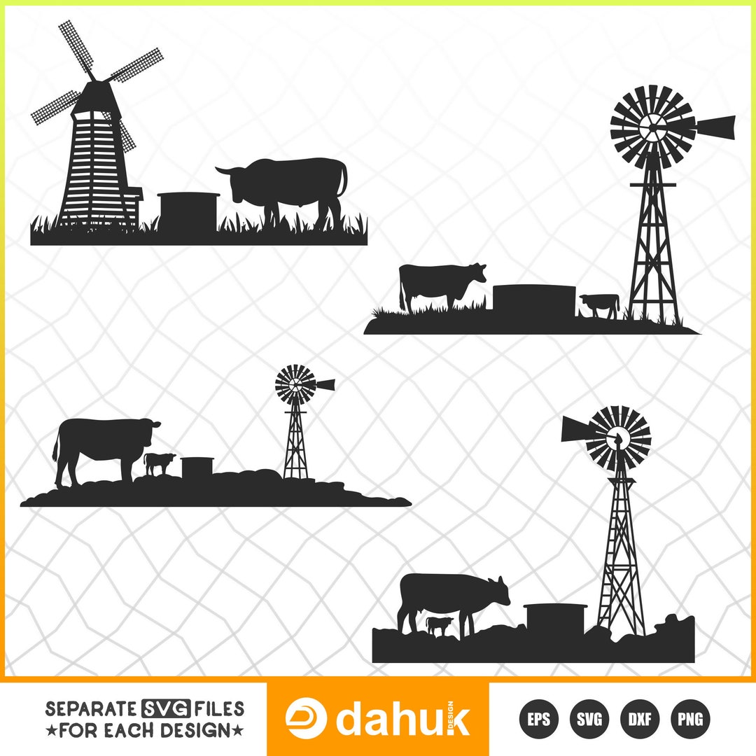 Farm Scene With Cattle and Windmill SVG File, Farming SVG, Cricut ...