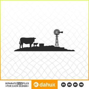 Farm Scene With Cattle and Windmill SVG File, Farming SVG, Cricut ...