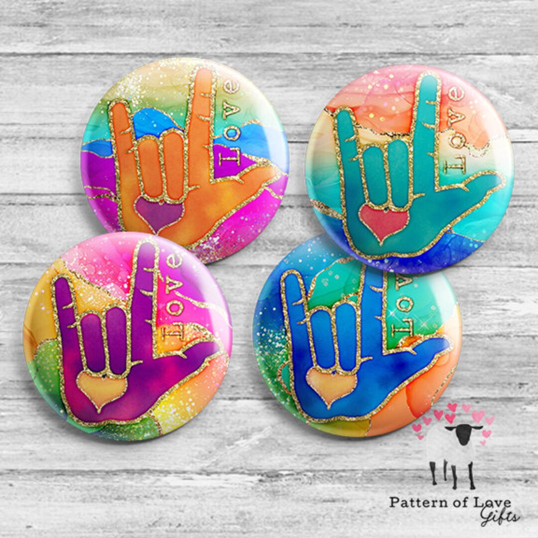 ASL - "i Love You" Sign Language Buttons - Etsy