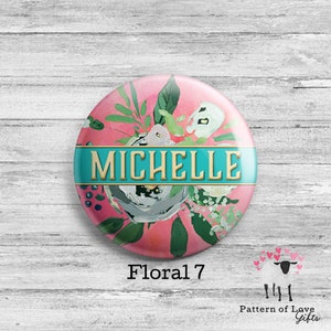 Personalized Floral Name Button Badge - Etsy