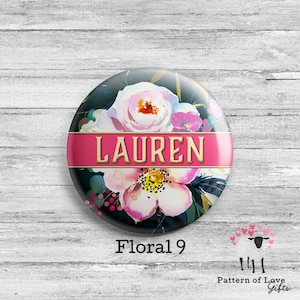 Personalized Floral Name Button Badge - Etsy