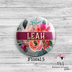 Personalized Floral Name Button Badge - Etsy