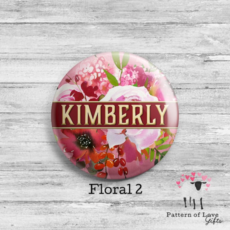 Personalized Floral Name Button Badge - Etsy