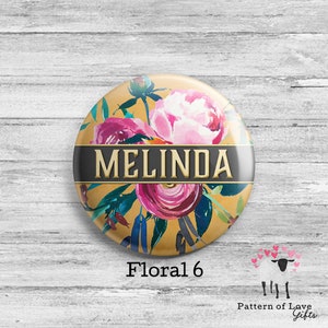 Personalized Floral Name Button Badge - Etsy