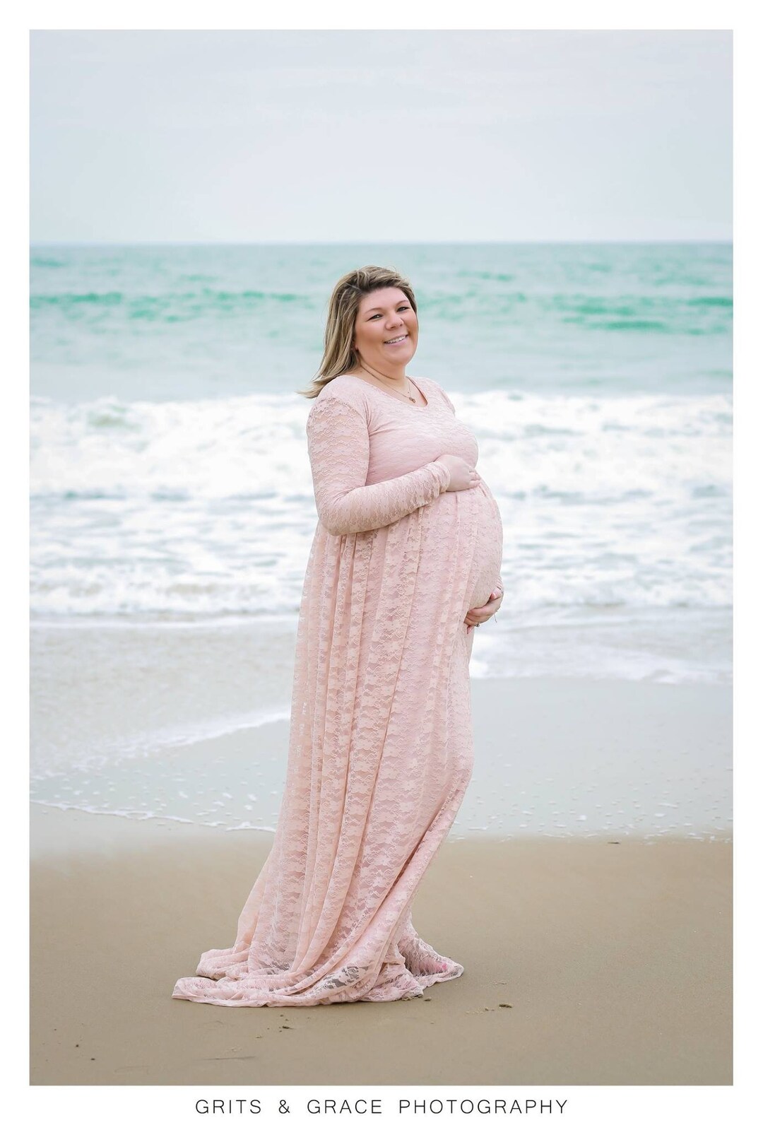 Blush Modest Bohemian Style Lace Maternity Dresson Shoulder Long ...