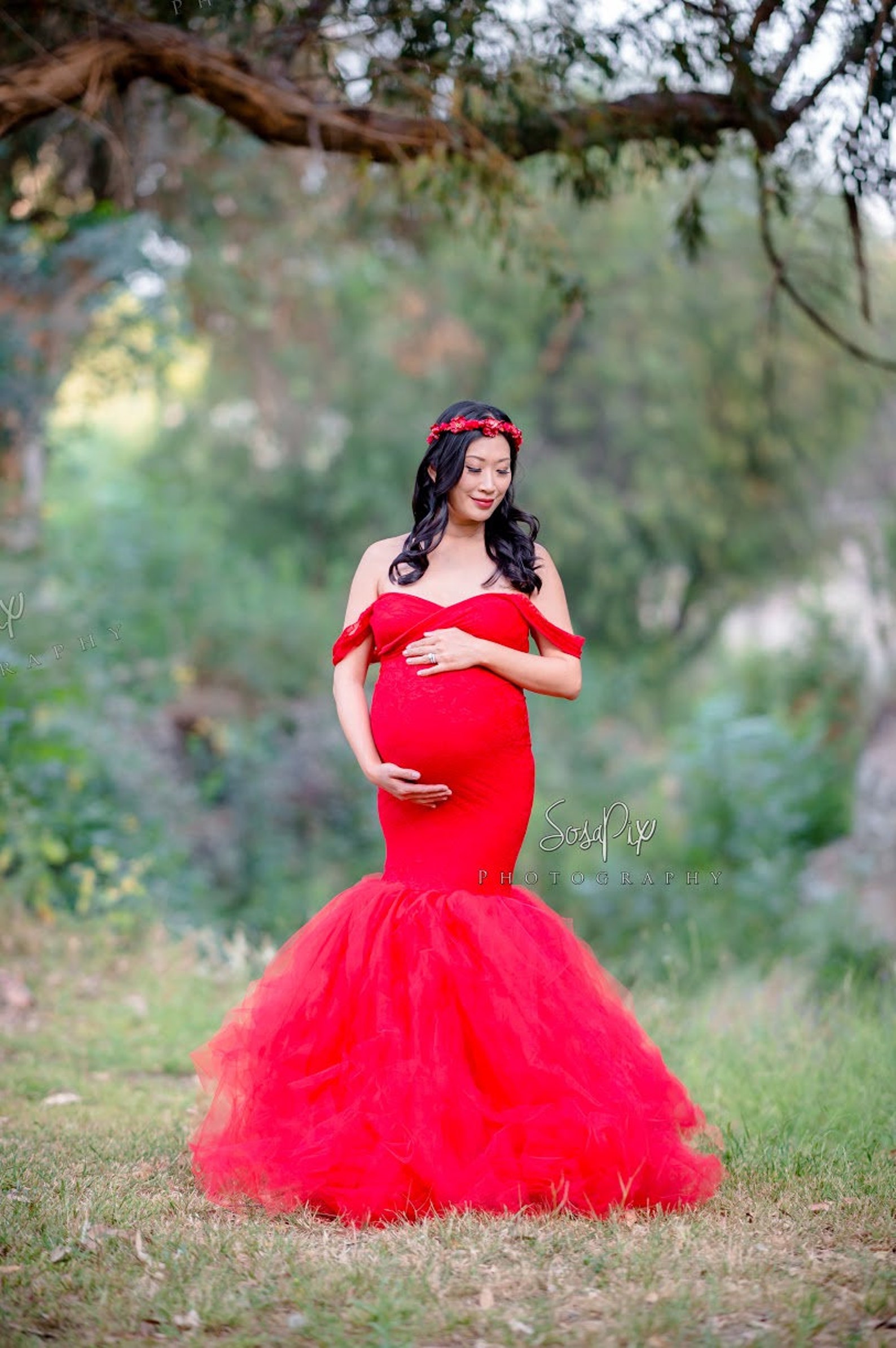 Ria Red Tulle Lace Fitted Style Maternity Dress For Photo Etsy Uk