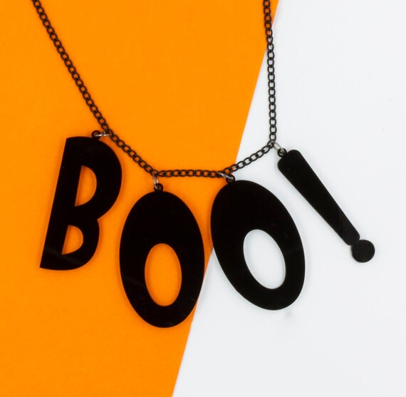 Boo Necklace Black Acrylic Pendent Necklace | Etsy