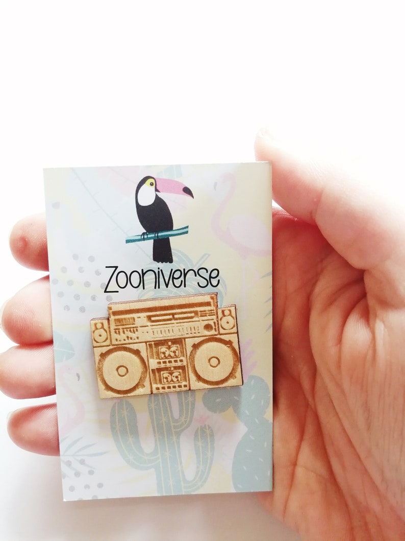 Retro Boombox Wooden Pin Badge - Etsy