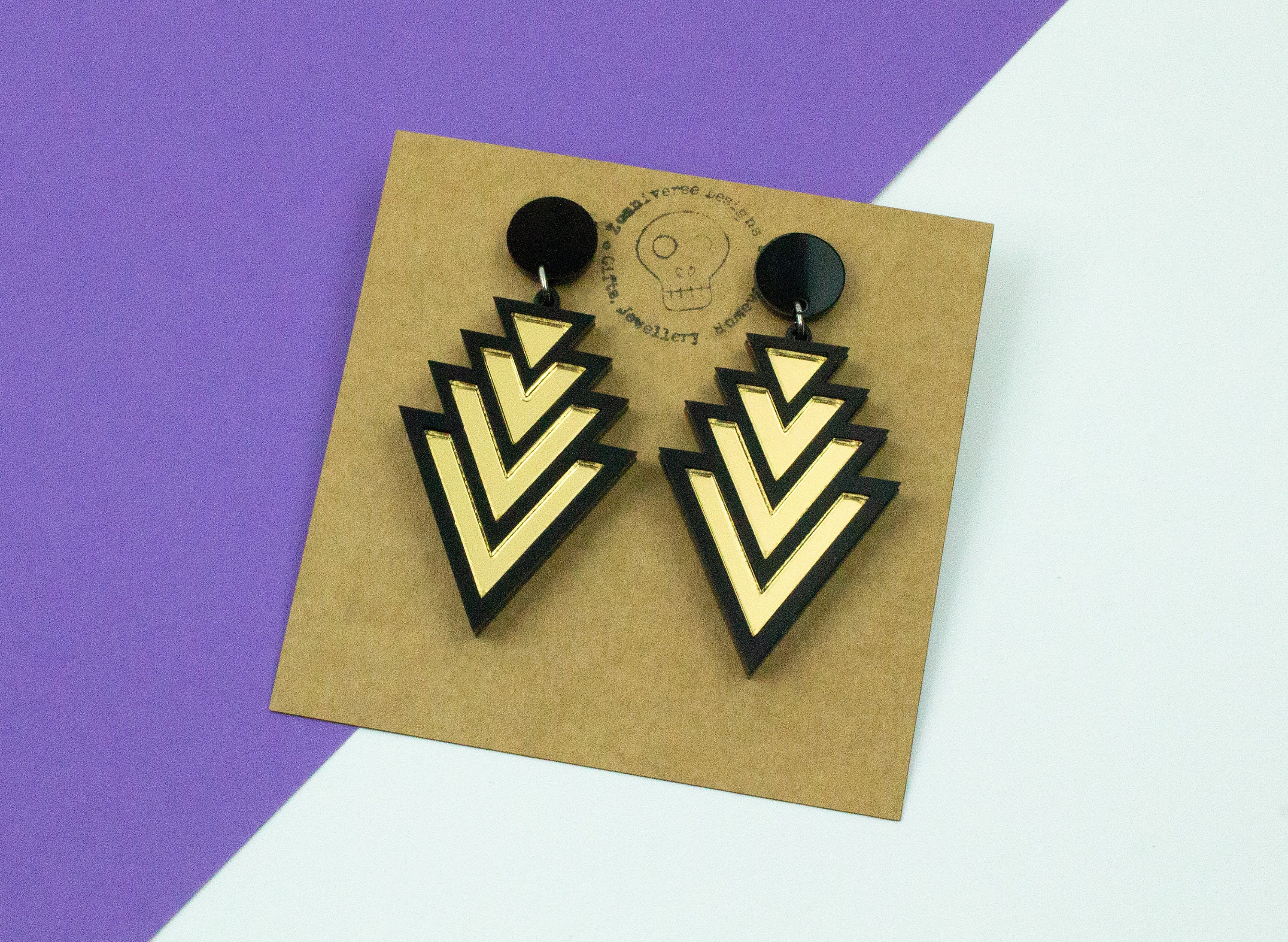 Black and Gold Geometric Drop Earrings - Etsy
