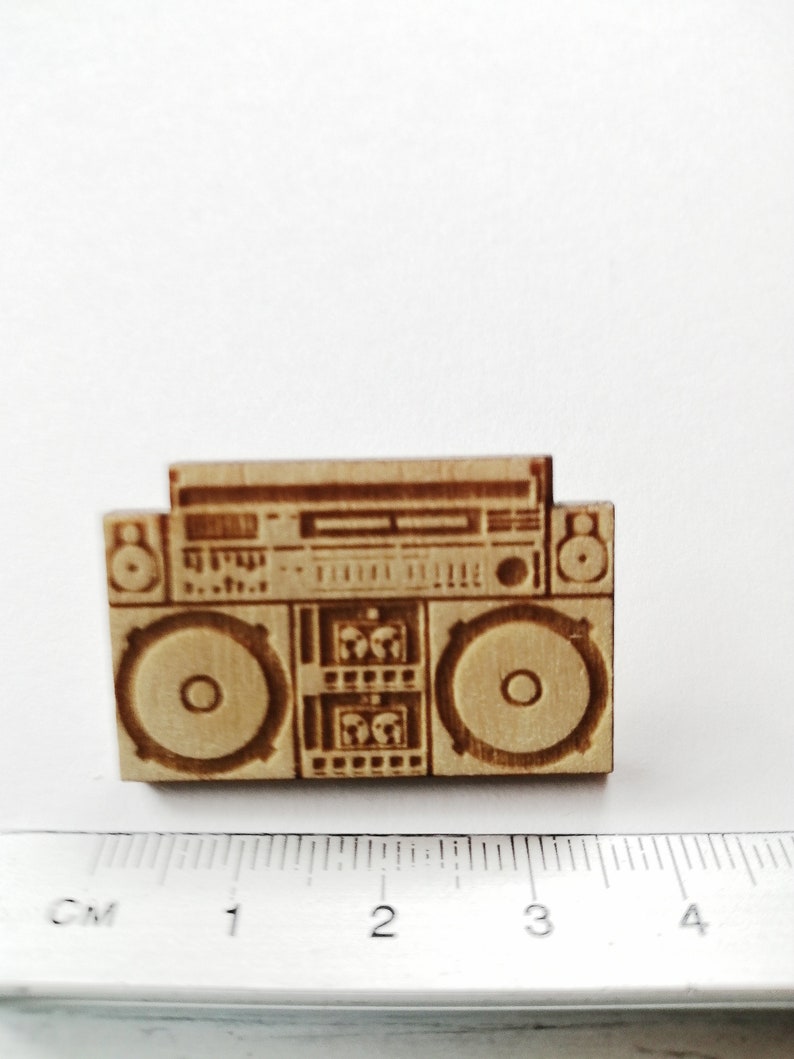 Retro Boombox Wooden Pin Badge - Etsy