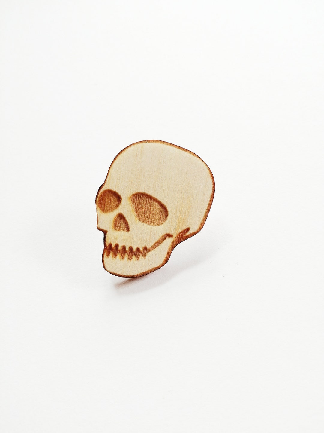 Wooden Skull Pin Badge - Etsy