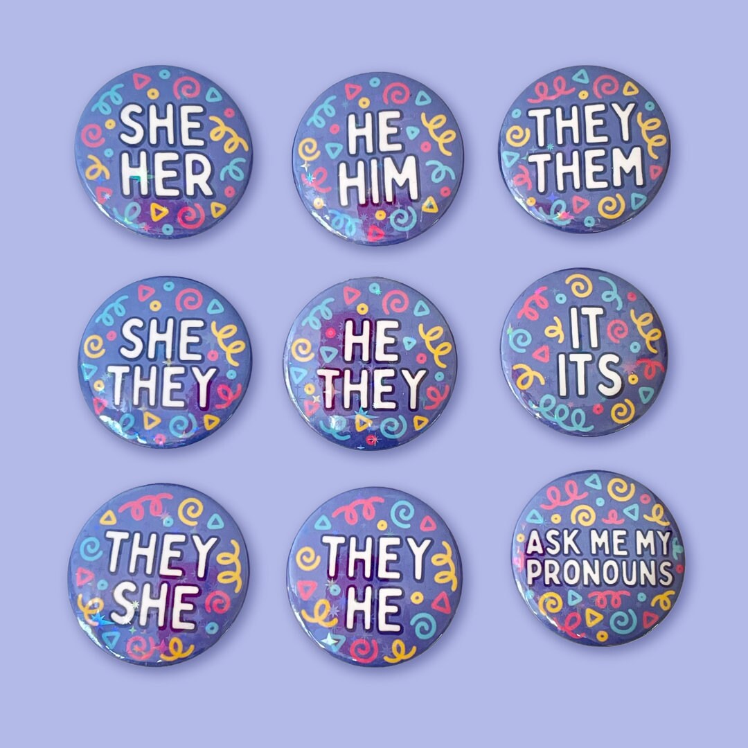 Holographic Star Confetti Pronoun Badges 3.2cm - Etsy