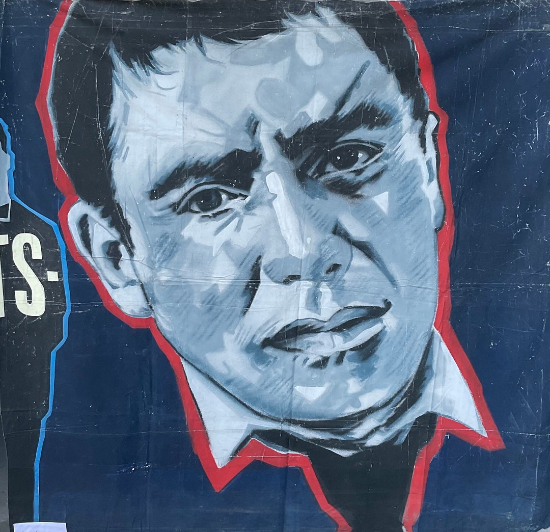 Color Film Poster With Portrait of a Man, Original Canvas Poster, Hand ...