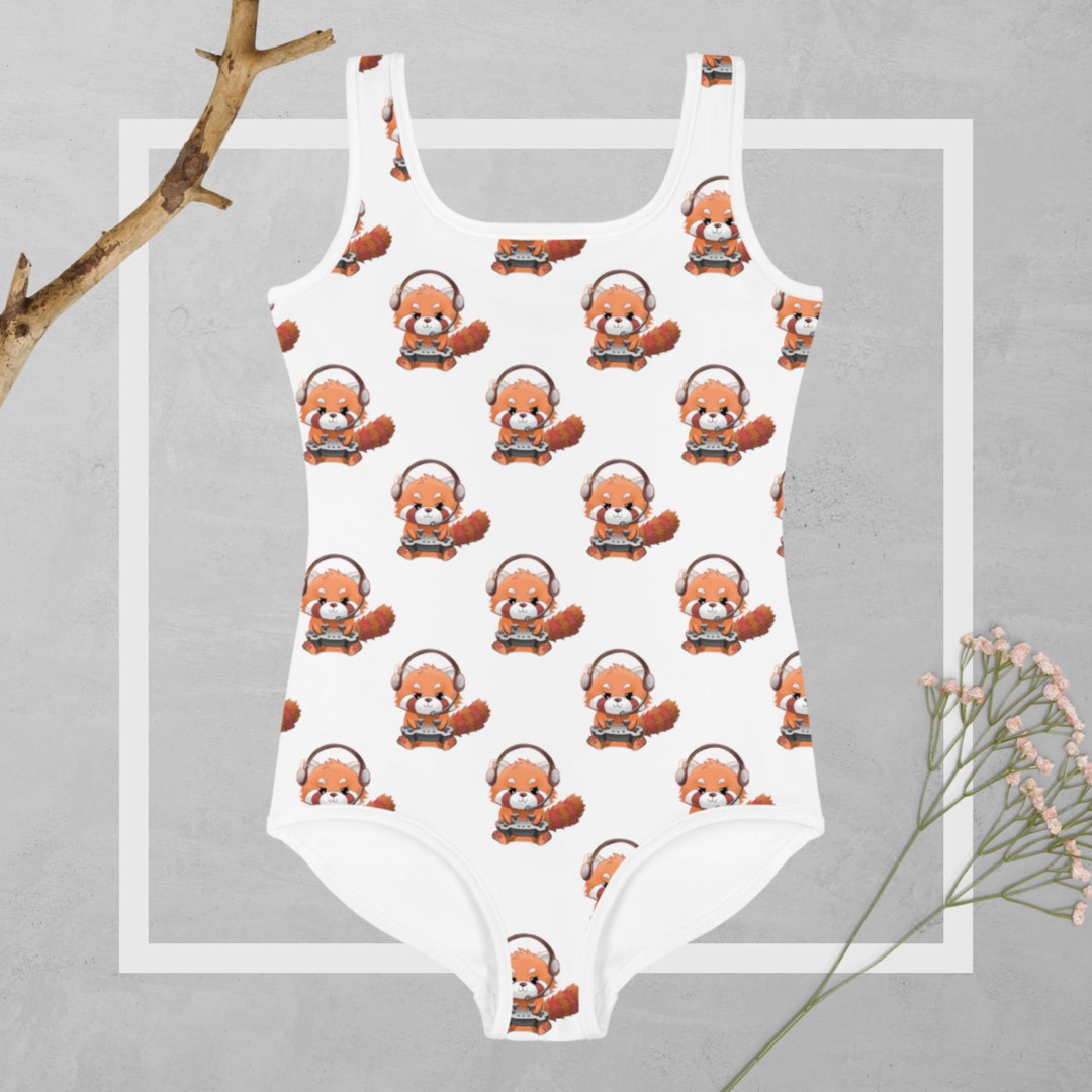 Red Panda Gamer Pattern Swimsuit, Toddler, Kids Swimwear Pattern ...