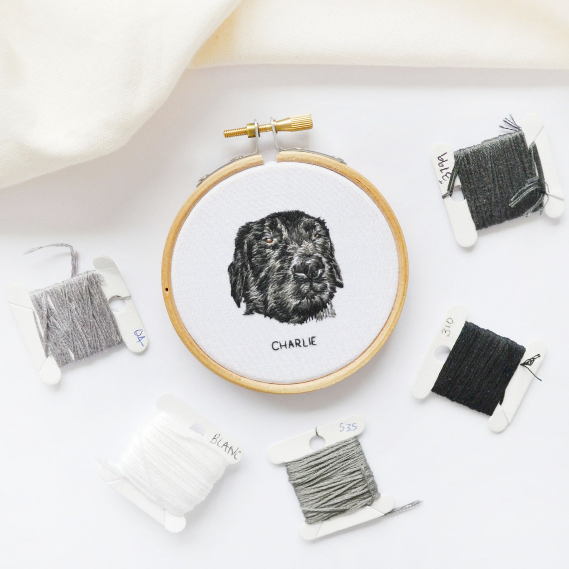 Custom Dog Portrait Embroidery Gift for Loss of Dog Memorial | Etsy