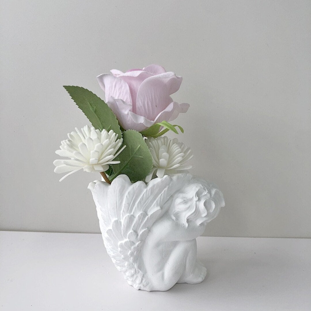 Angel Wings Plaster Drip Resin Flower Pot Mold DIY Plaster Mix Cement ...