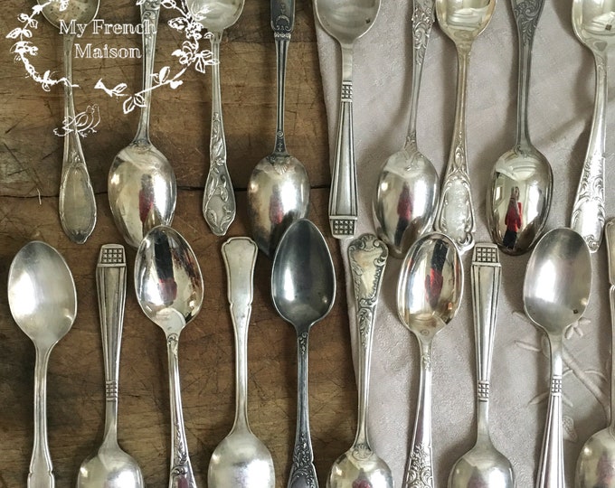 French Vintage Set of Four Spoons / Mismatched Shabby Chic Tea Spoons ...