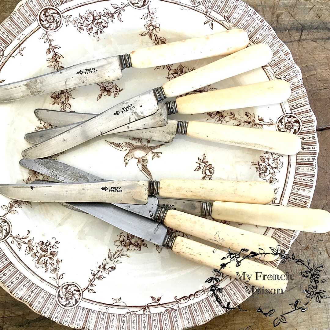 French Vintage Set of Bone Handled Knives / French Table Decor / French ...