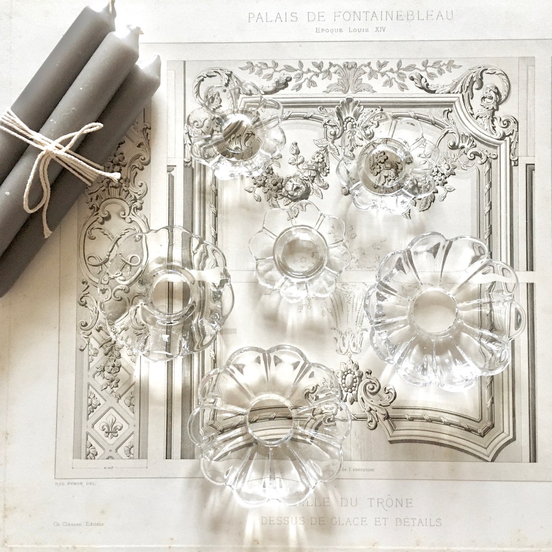 French Vintage Glass Bobeches Set: Elegant Drip Catchers, Romantic ...