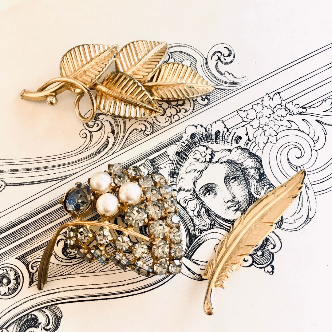 French Vintage Brooch Trio / Vintage Costume Jewelry / French Vintage ...