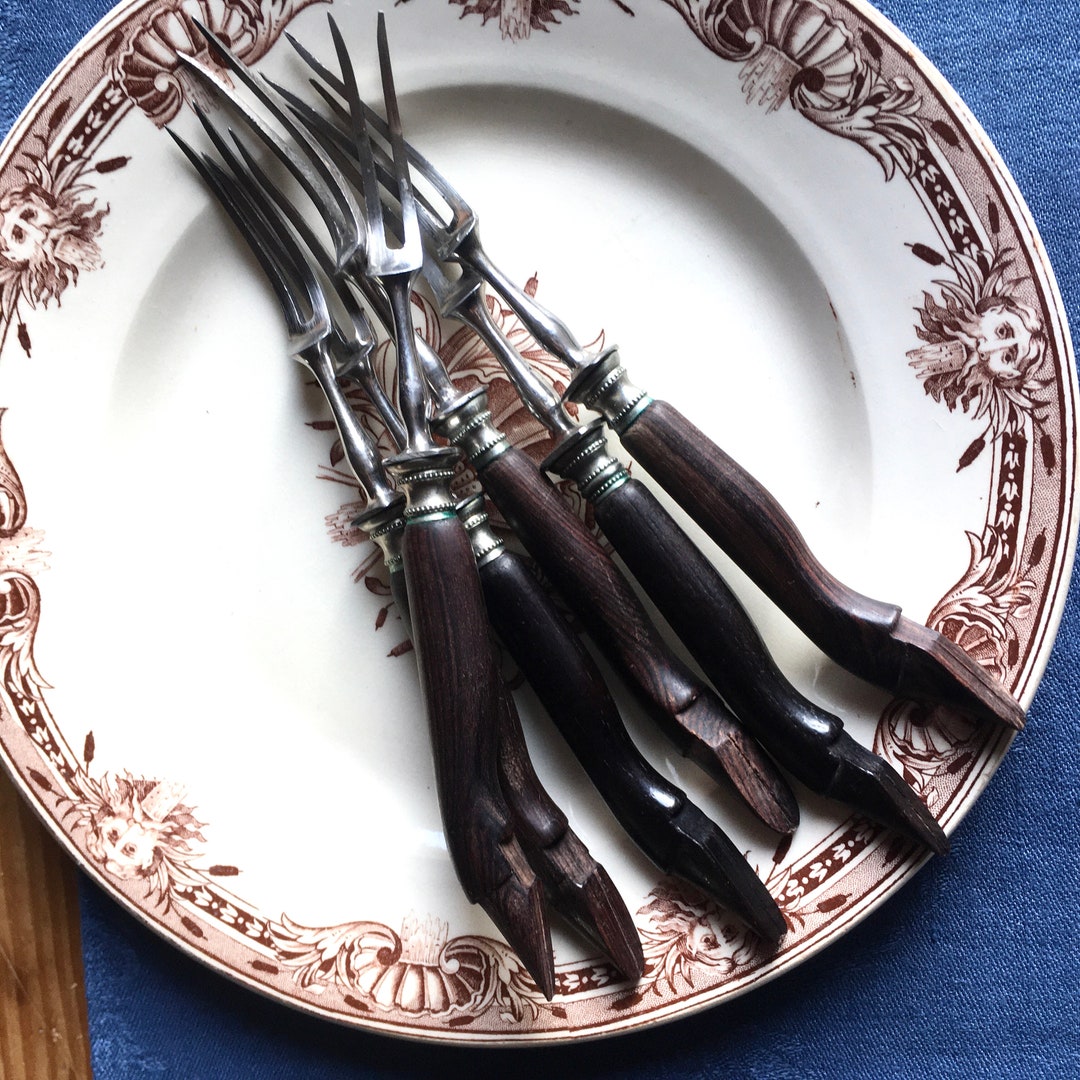 French Vintage Appetizer Forks: Set of 6 Wood Handled Relish Forks - Etsy