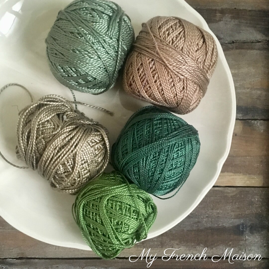 French Vintage Cotton Thread Collection / Balls of Green and Beige ...