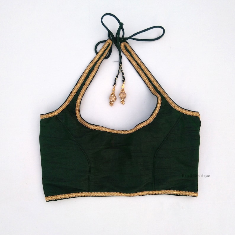 Raw Silk Halter Neck Saree Blouse: Custom Bollywood Crop Top - Etsy
