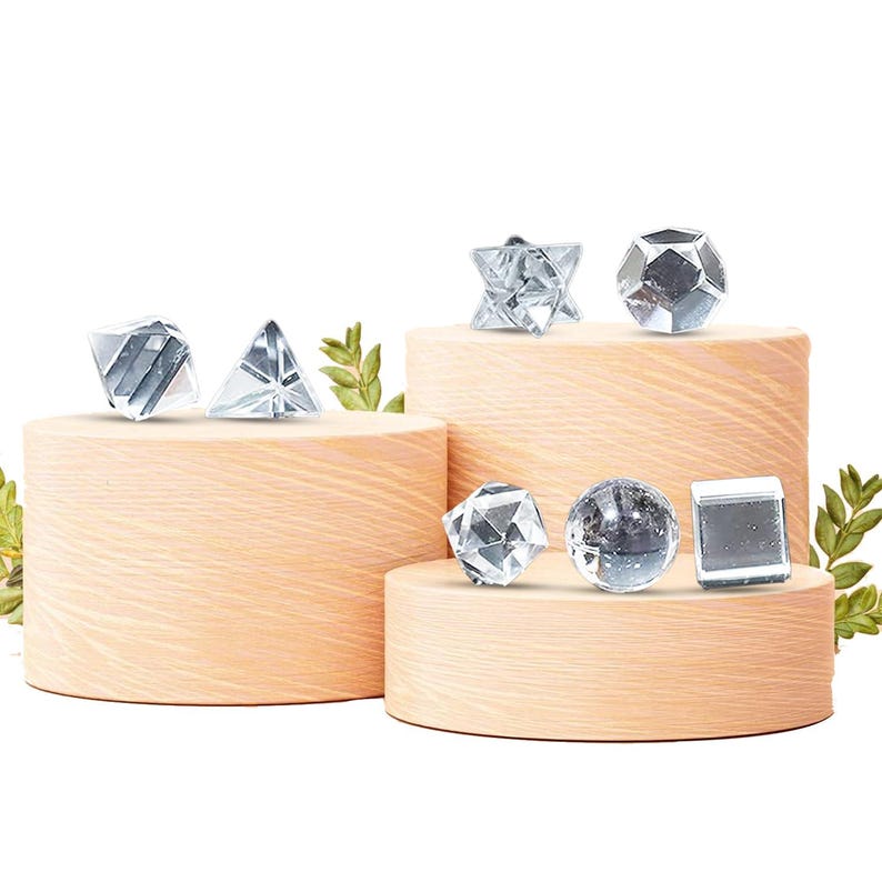 Clear Quartz Platonic Solids Set: Sacred Geometry Crystals in Wooden ...