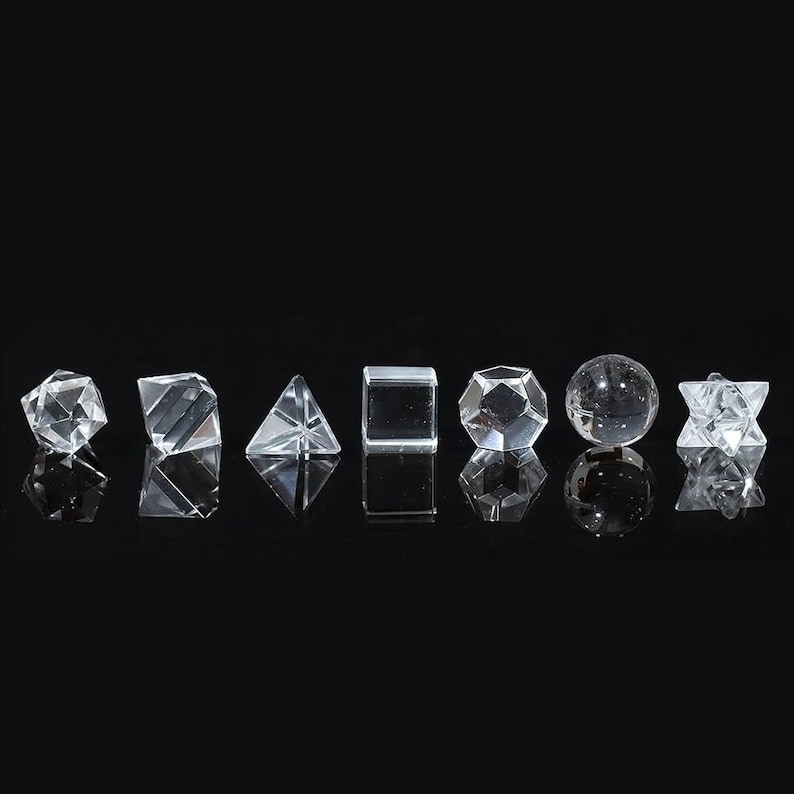 Clear Quartz Platonic Solids Set: Sacred Geometry Crystals in Wooden ...
