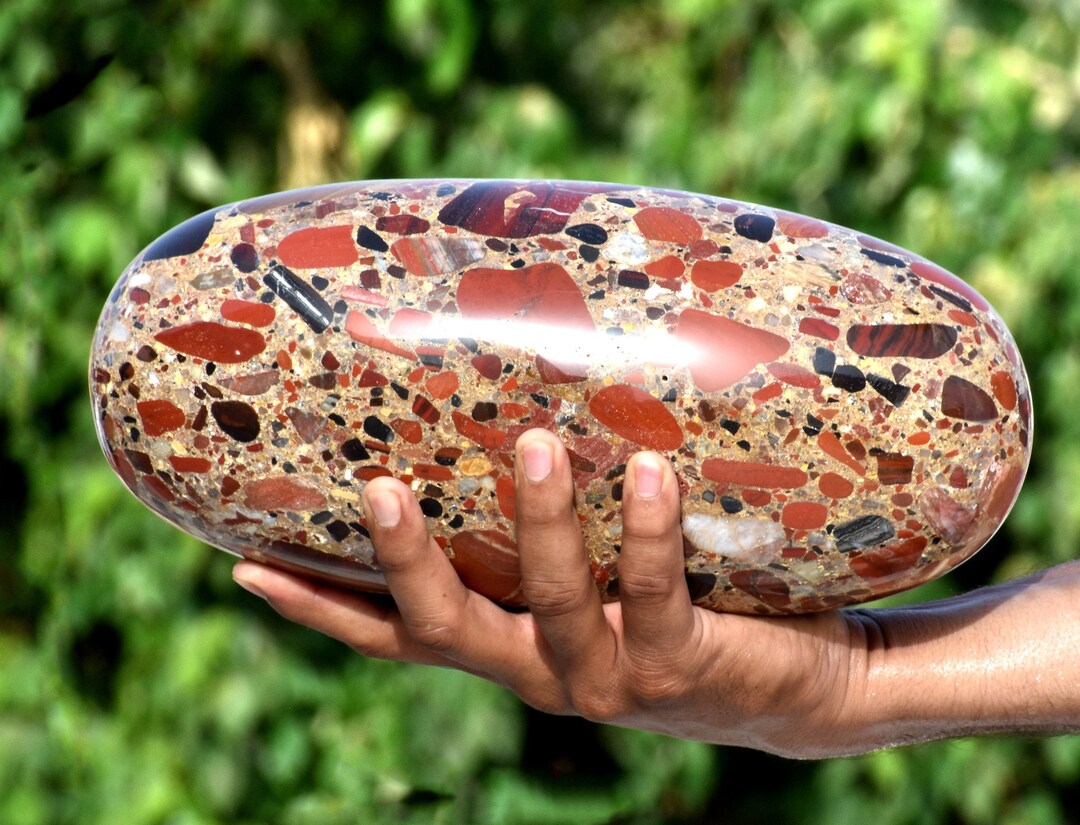 300MM Red Conglomerate Crystal Lingam: Natural Healing Puddingstone ...