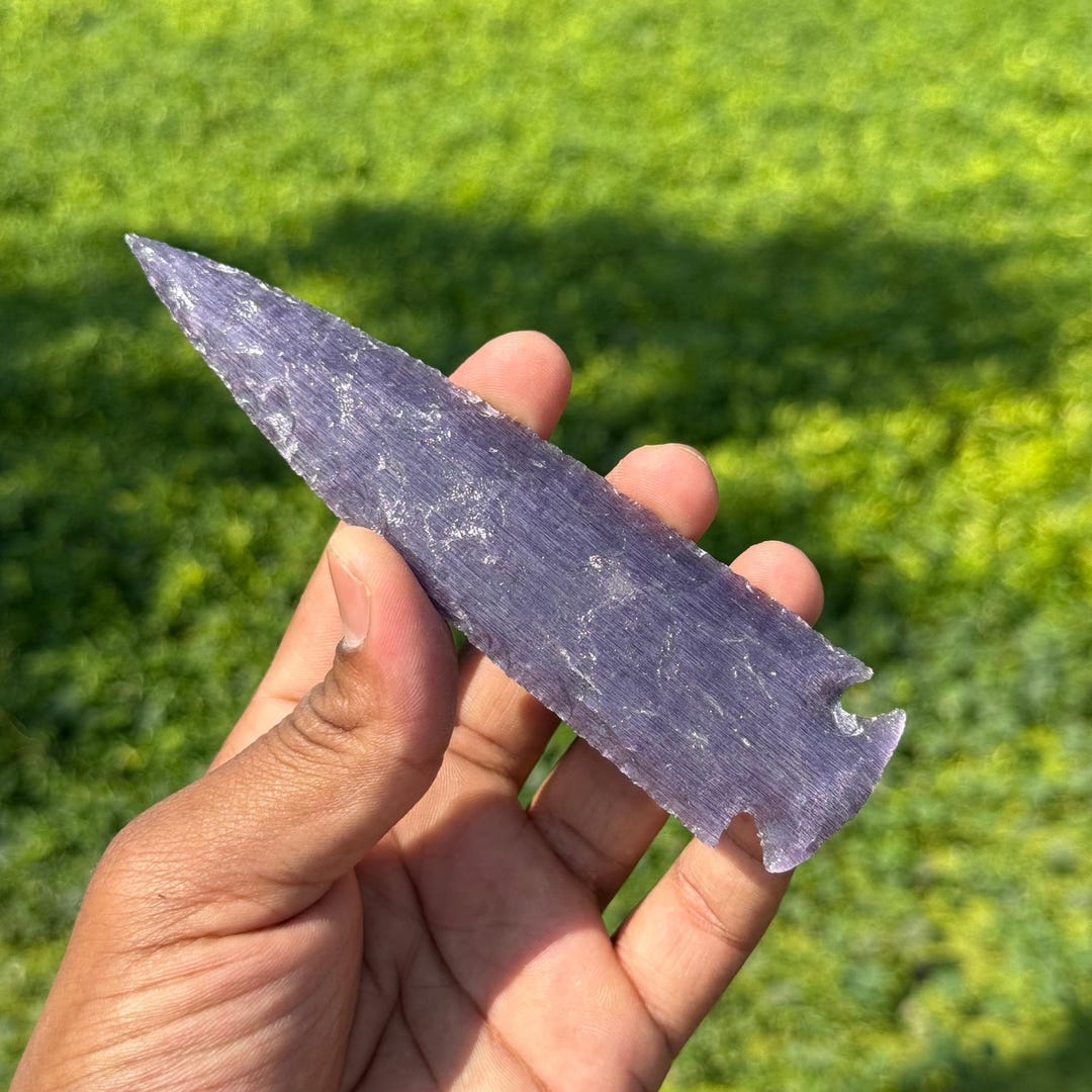 Purple Selenite Fiber Optic Glass Arrowhead Knife – Hand Knapped ...
