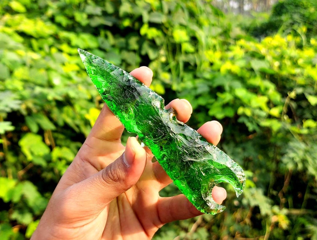 Green Obsidian Arrowhead 6-inch Athame Spear Crescent Arrow Hand-carved ...