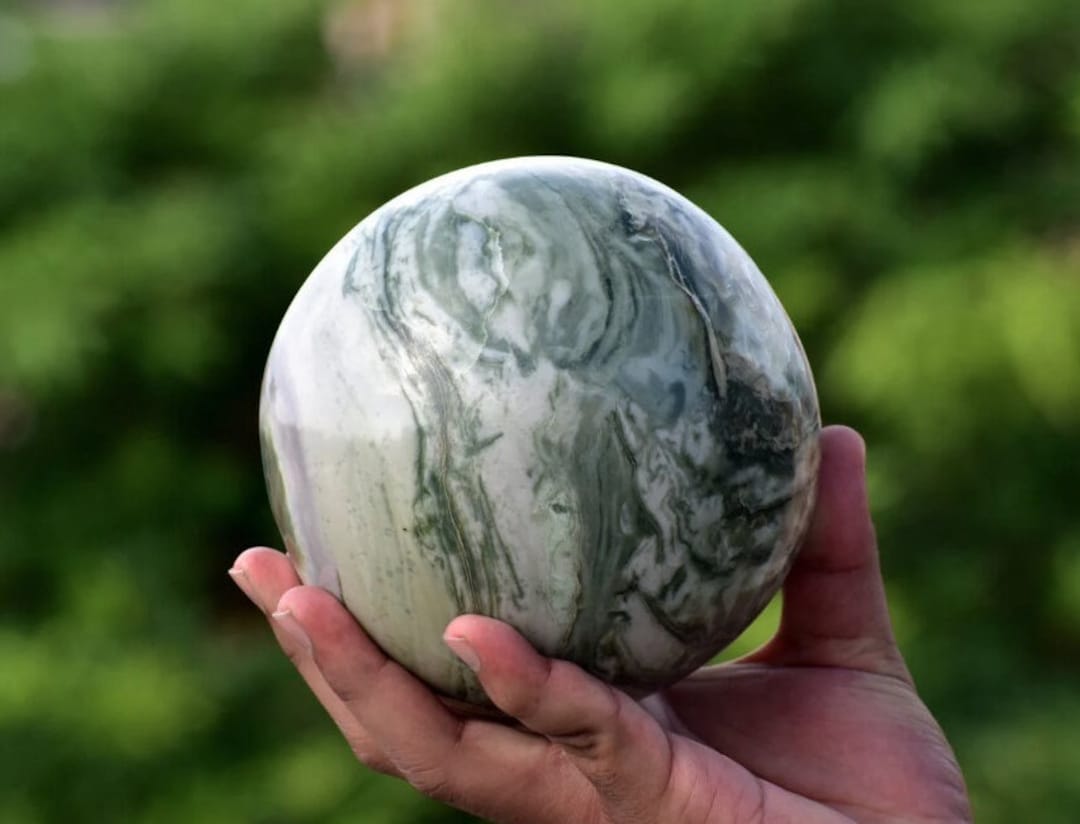 Large Green Serpentine Crystal Sphere: Chakra Balancing, Reiki, Home ...